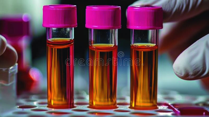 Three Test Tubes Filled with Orange Liquid in Laboratory Setting Stock ...