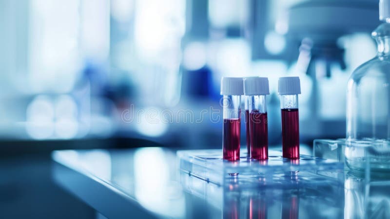 Three Test Tubes Filled with Red Liquid on a Table Stock Photo - Image ...