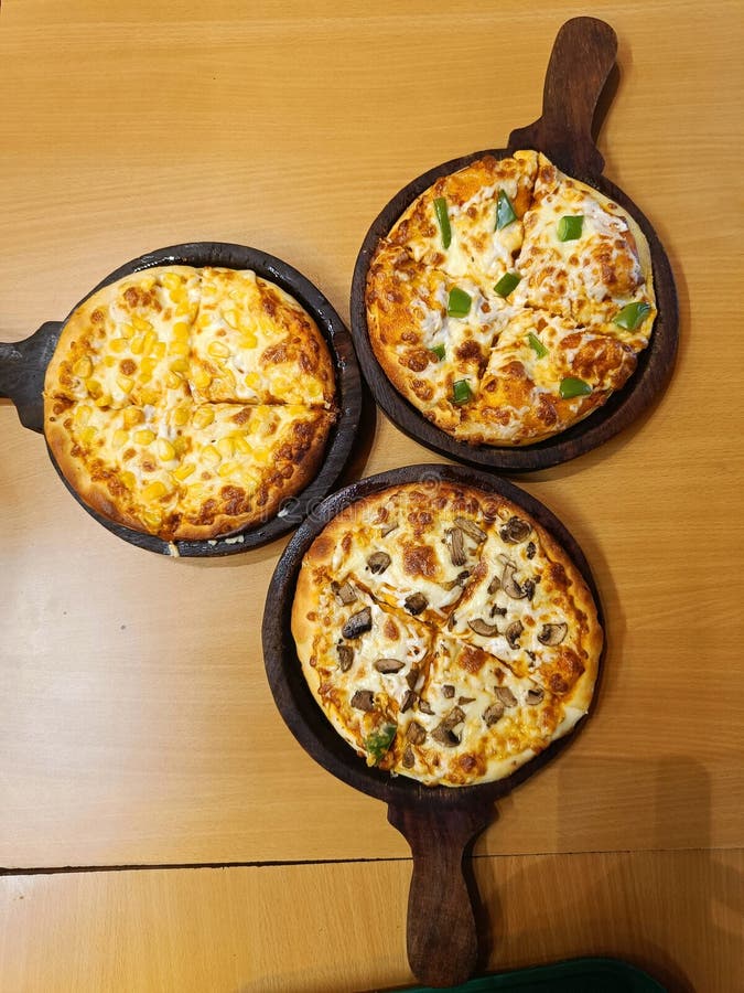 Three Testy Pizza with Tray. Stock Image - Image of three, dish: 275272609