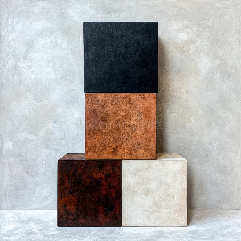 Three Textured Cubes Stacked on a Gray Background Stock Illustration ...