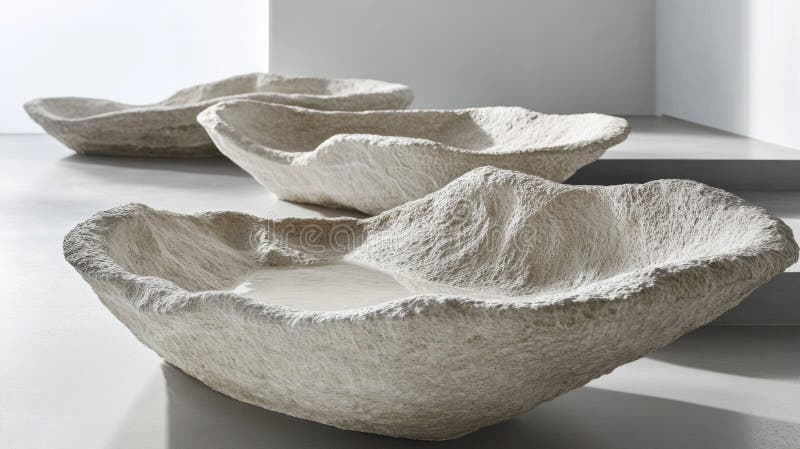 Three Textured Stone Bowls on Light Background Stock Illustration ...