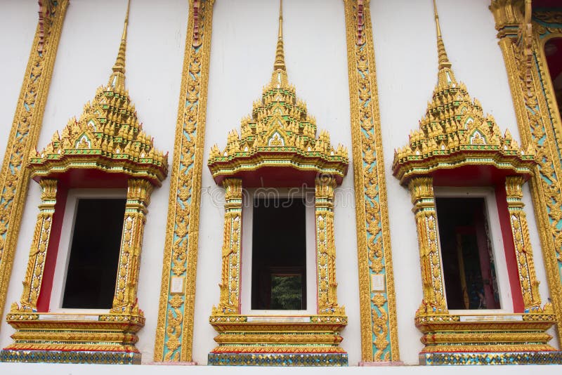 Three Thai Temple Windows Gold Color Stock Image - Image of buddha ...