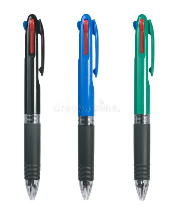 Three three-coloured pens stock image. Image of path - 14302431