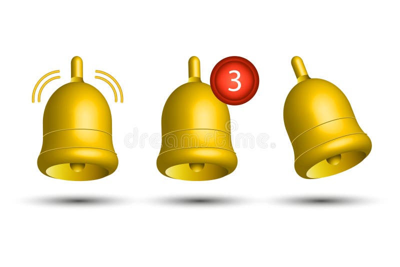 Three Three-dimensional Bells. Notification Bell Icon Set. Bell Notice ...