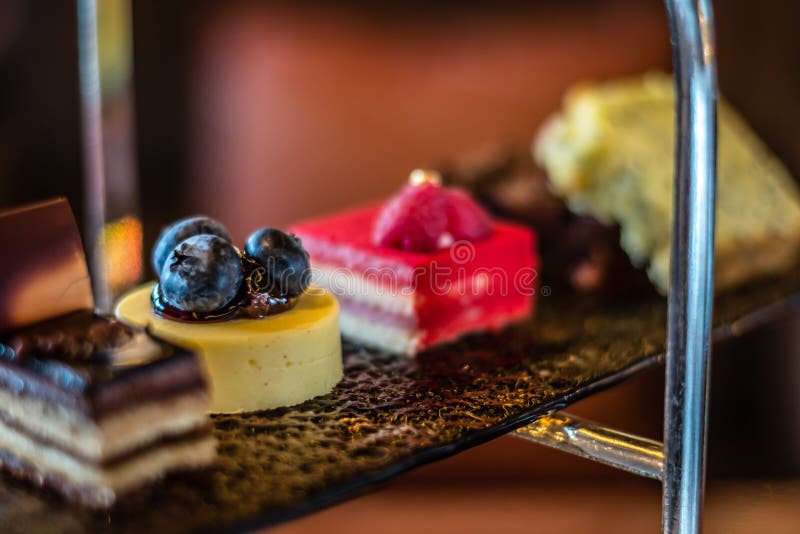 Three Tier Afternoon Tea Set and Pastries Stock Image - Image of ...