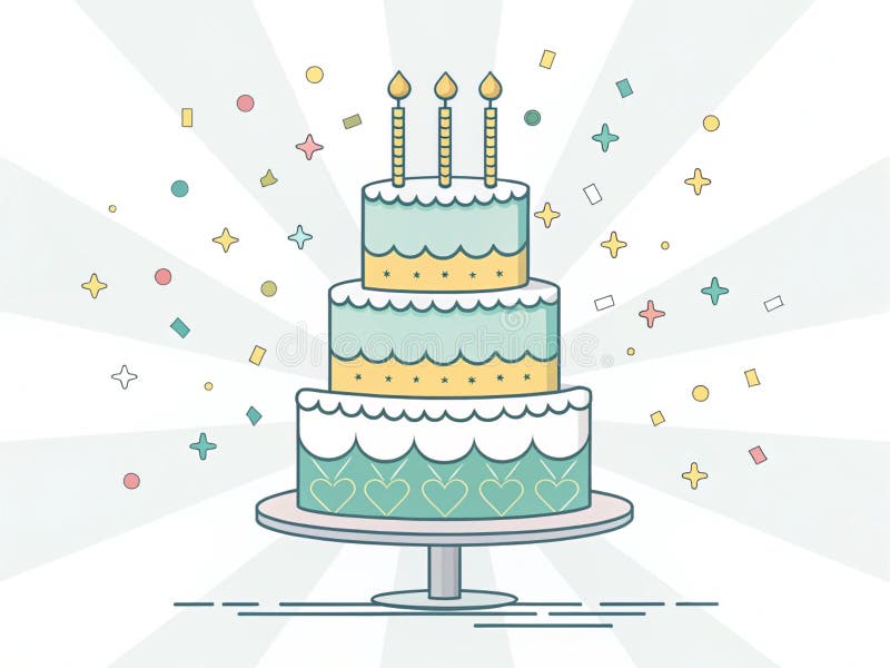 Three-Tier Birthday Cake with Candle Stock Illustration - Illustration ...
