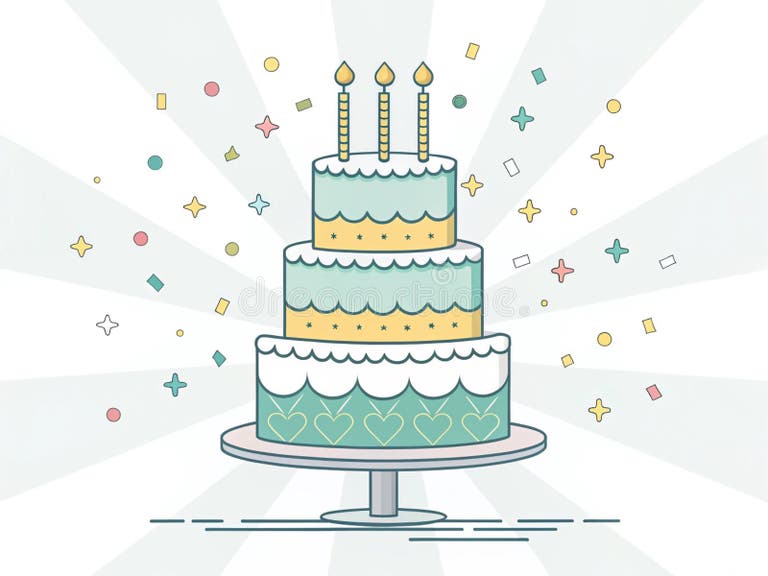 Three-Tier Birthday Cake with Candle Stock Illustration - Illustration ...