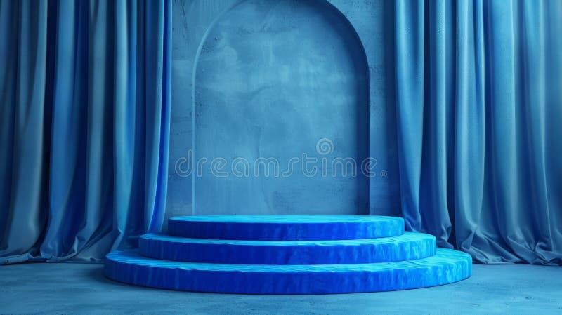 Three-Tier Blue Stage with Curtains in a Minimalist Setting during ...