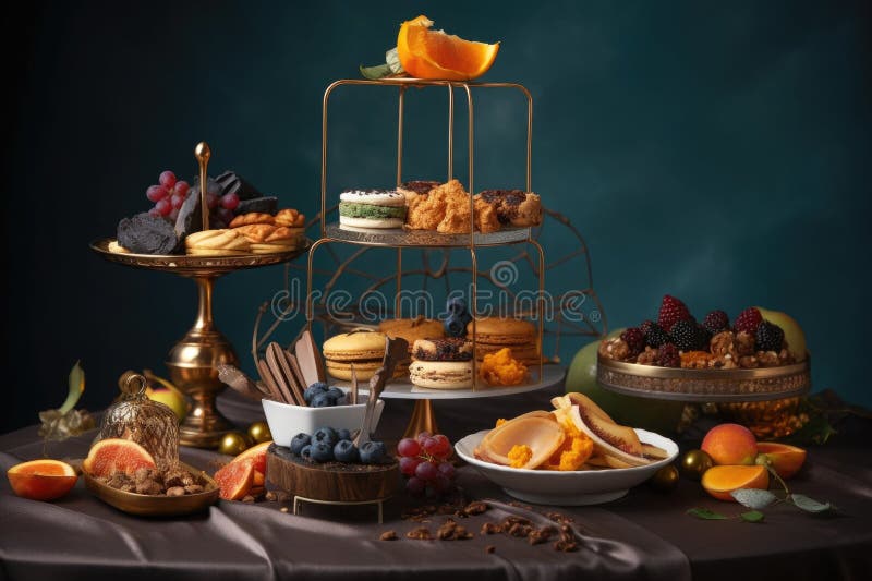 Three-tier Cake Stand with Assorted Pastries and Sweets Stock Photo ... Three-tier Cake Stand with Assorted Pastries and Sweets Stock Photo ...