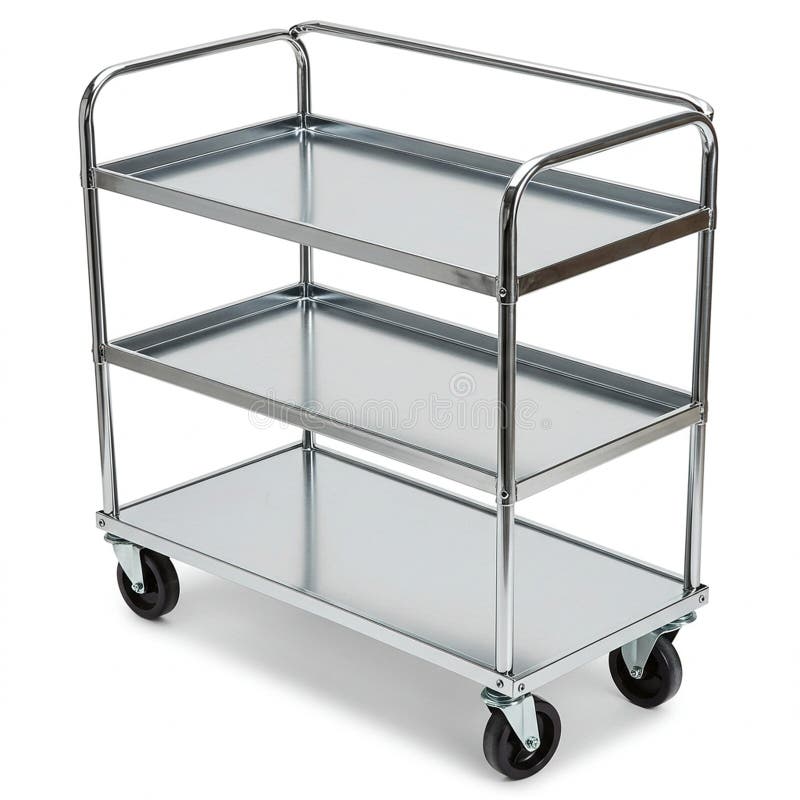 Three-tier Metal Utility Cart with a Chrome Finish. Each Shelf is ...