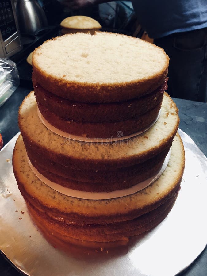 Three Tier White Cake Wedding Cake Raspberry Filling Stock Photo ...