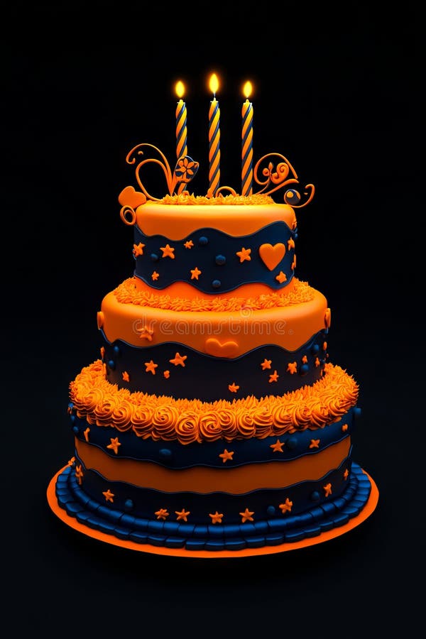 A Three Tiered Birthday Cake with Three Candles on Top Stock Image ...