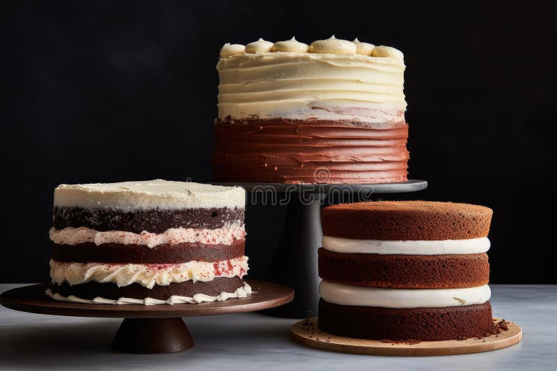 A Three-tiered Cake, Each Layer a Different Flavor and Frosting Stock ...