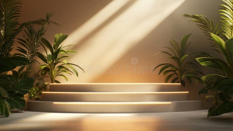 A Three-Tiered Display Platform Surrounded by Lush Greenery Stock ...