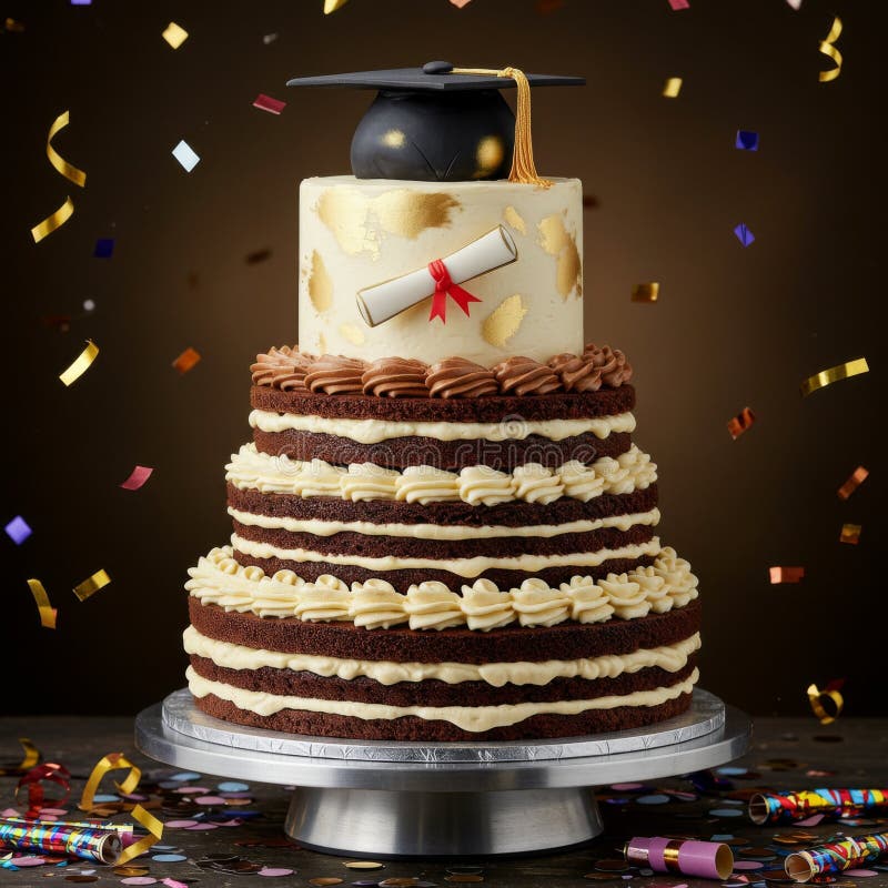 Three-Tiered Graduation Cake with Confetti Stock Illustration ...