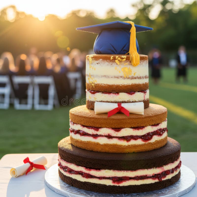 Three Tiered Graduation Cake with Diploma and Cap Stock Illustration ...