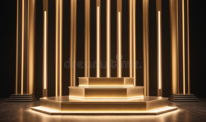 A Three-tiered Platform Sits in Front of Tall, Glowing Columns ...