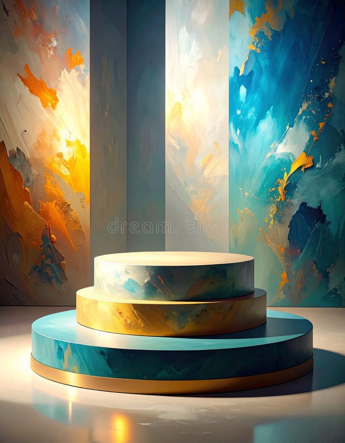 Three Tiered Teal and Gold Product Display Platform Stock Illustration ...