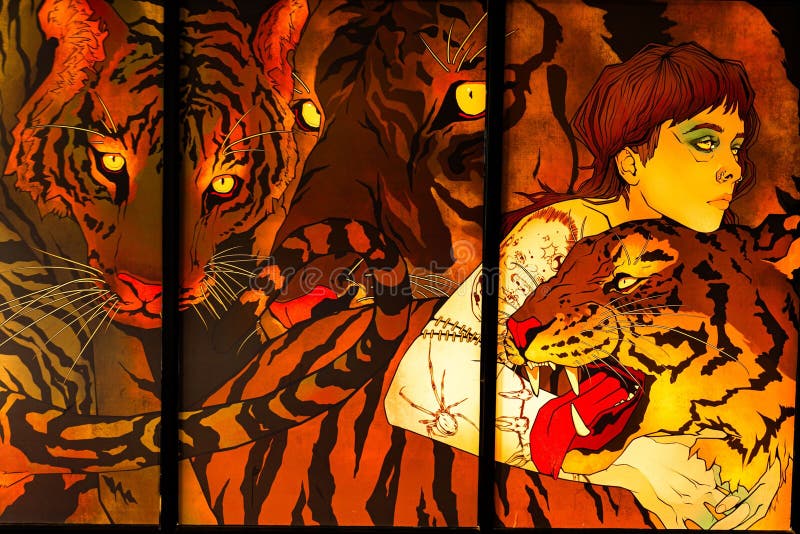 Three tigers and a person editorial stock image. Image of colorful ...