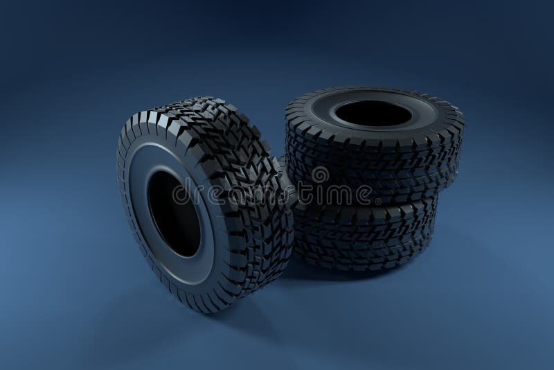 Three Tires on a Dark Blue Background Stock Illustration - Illustration ...