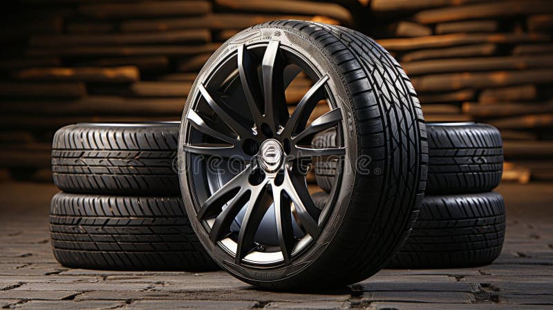 Three Tires Stacked on Brick Floor Stock Image - Image of automobile ...