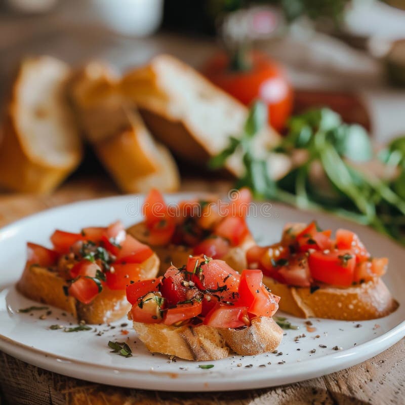 Three Toasts Topped with Chopped Tomatoes and Herbs Stock Illustration ...