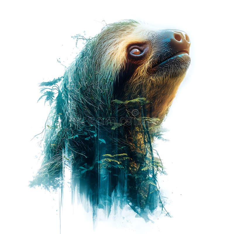 Three Toed Sloth Portrait with Rainforest Double Exposure a Stunning ...