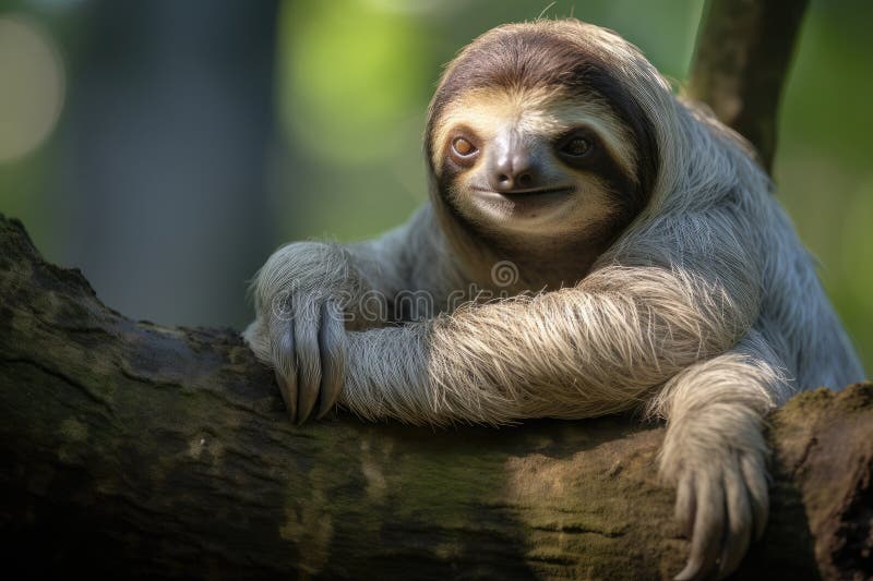 Three Toed Sloth in Tree in Rainforest Stock Illustration ...