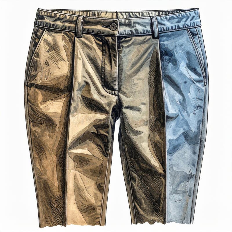 Three-Tone Pants Design: Brown Beige Blue Fabric Illustration Stock ...