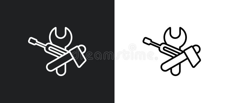 Three Tools Outline Icon in White and Black Colors. Three Tools Flat ...