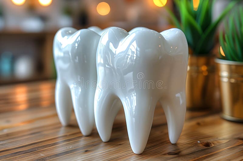 Three Tooth-Shaped Toothbrush Holders on Table Generative AI Stock ...