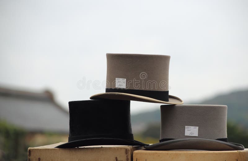 Three top hats. stock photo. Image of formal, boot, grey - 60964982