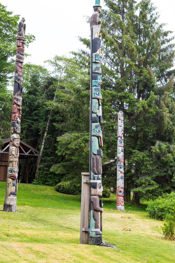Three Totam Poles in Forest Stock Image - Image of wooden, symbol: 89256689