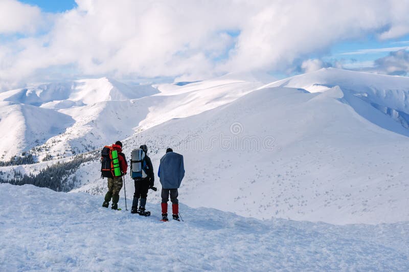 Three tourists,winter stock image. Image of climbing - 77820857