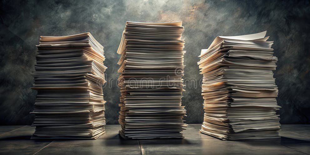 Three Towering Stacks of Paper Documents, a Visual Representation of ...