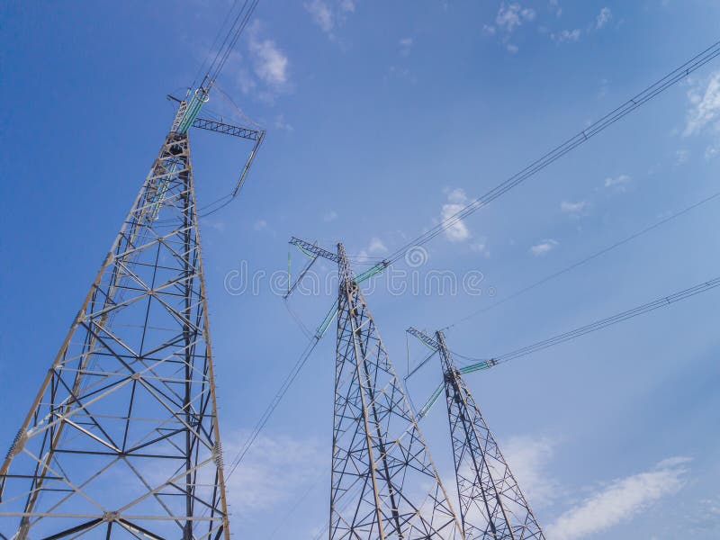 Three Towers of High Voltage Power Lines Urban Energy Stock Image ...