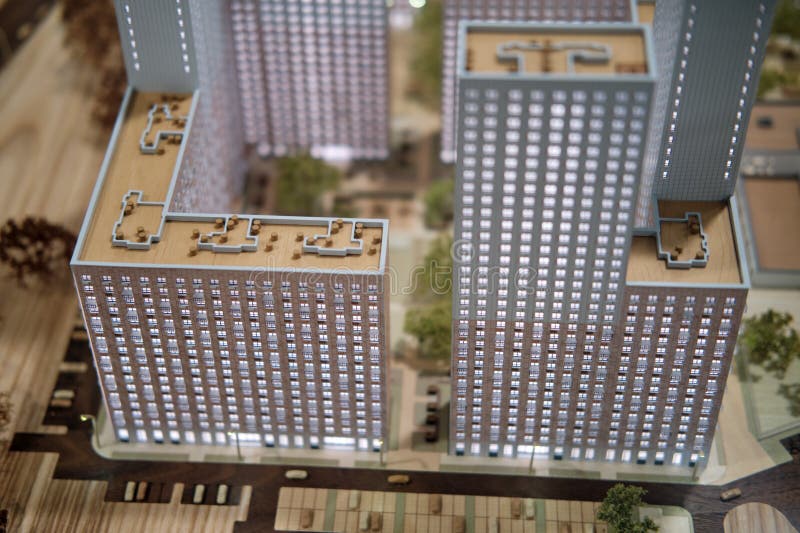 Three Towers of a Residential Complex, Evening Layout of Buildings ...