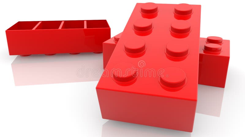 Three Toy Brick in Red on White Stock Illustration - Illustration of ...