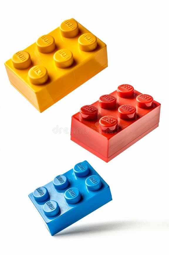 Three or 3 Toy Bricks Flying and Isolated on White Stock Photo - Image ...