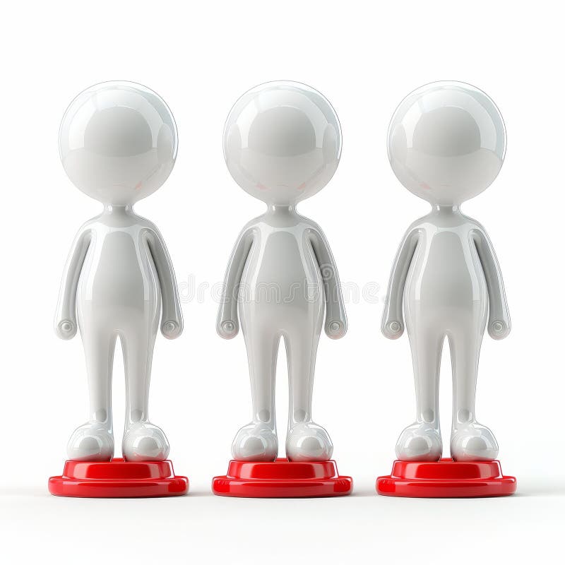 Three Toy Figures Standing on Red Bases in a Studio Setting Stock Image ...