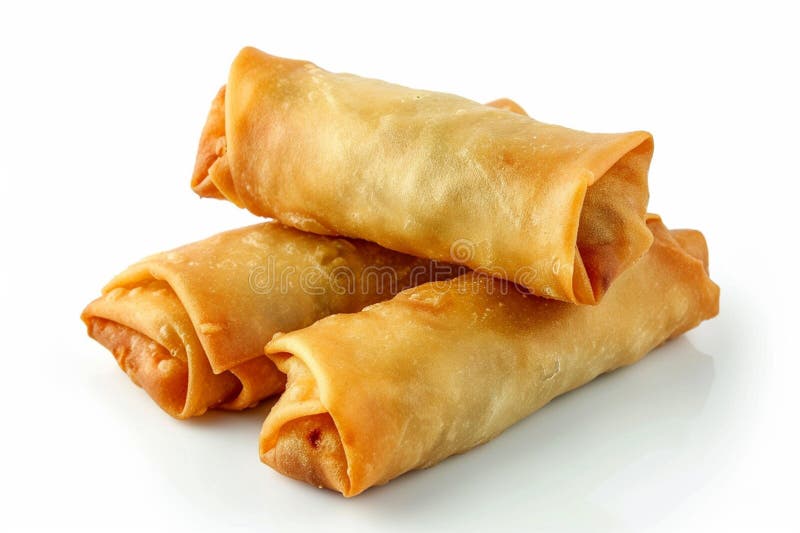 Three Traditional Chinese Spring Rolls Isolated on Transparent or White ...