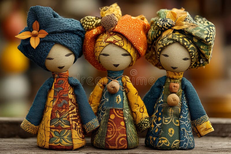 Three Traditional Cloth Dolls from Congo with Colorful Textile Patterns ...