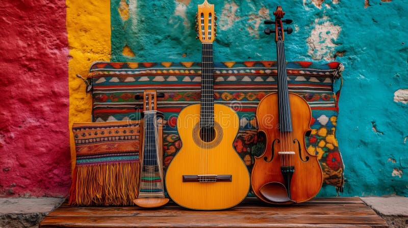 Three Traditional Musical Instruments are Arranged Beautifully on a ...