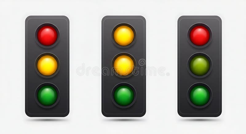 Three Traffic Lights Arranged Side by Side. Each Signal Features a ...