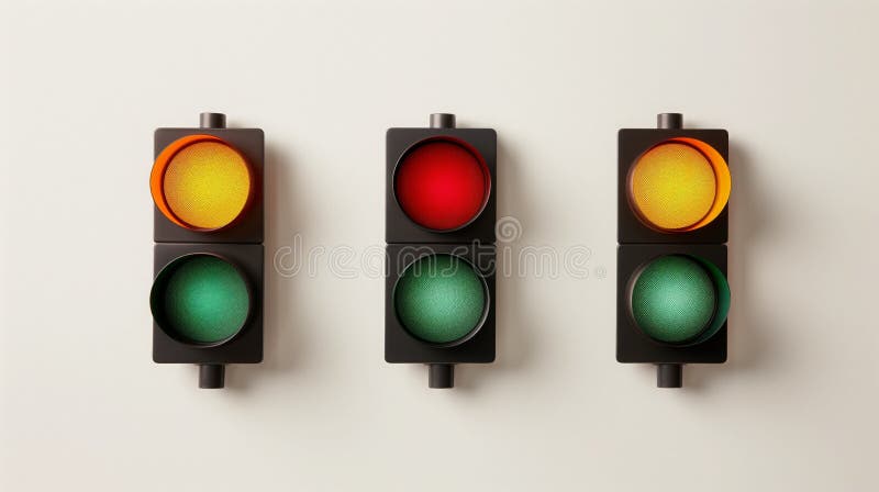 Three Traffic Lights Displayed in a Row on a Wall Stock Image - Image ...