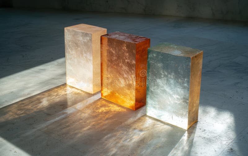 Three Translucent Blocks of Different Colors Illuminated by Sunlight on ...