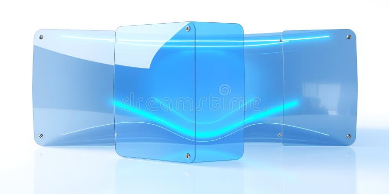 Three Translucent Blue Squares with Rounded Corners and Glowing Lines ...