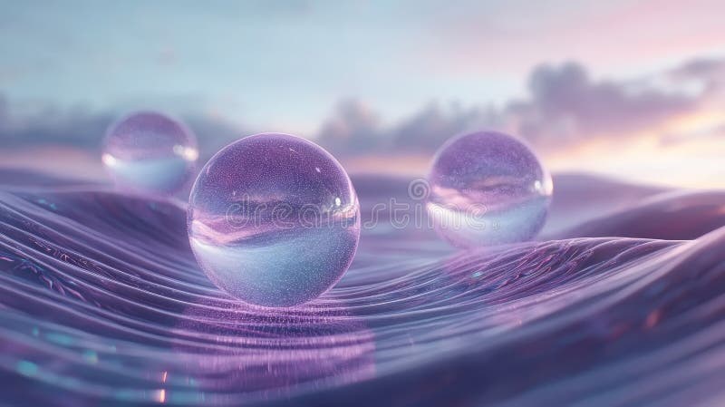 Three Translucent Bubbles Floating on Water, a Serene Reflection of ...