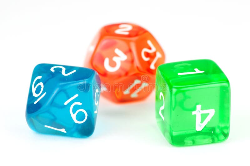 Three Translucent, Colored Dice on White Stock Photo - Image of trio ...