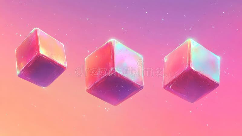 Three Translucent Cubes Floating in a Colorful Gradient Background ...
